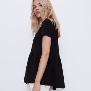 Zara | Tops | Zara Ruffle Tshirt In Black | Poshmark